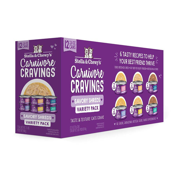 Carnivore Cravings Savory Shreds 2.8 oz Canned Variety Pack for Cats